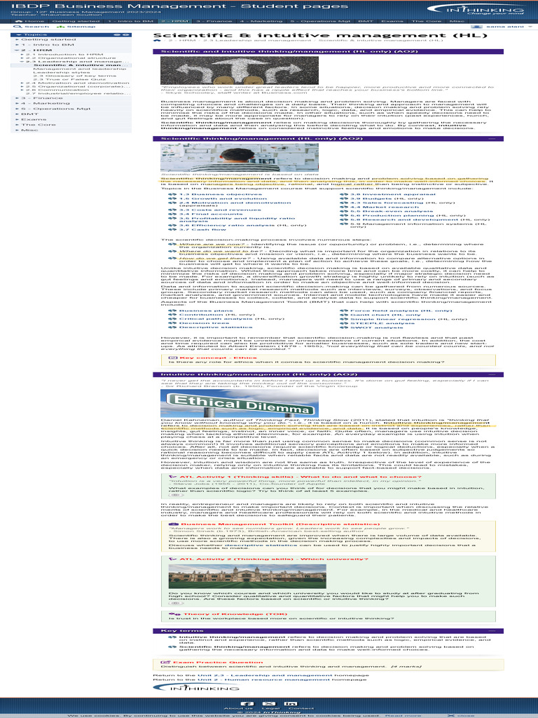 IBDP Business Management Guide | PDF | Intuition | Decision Making