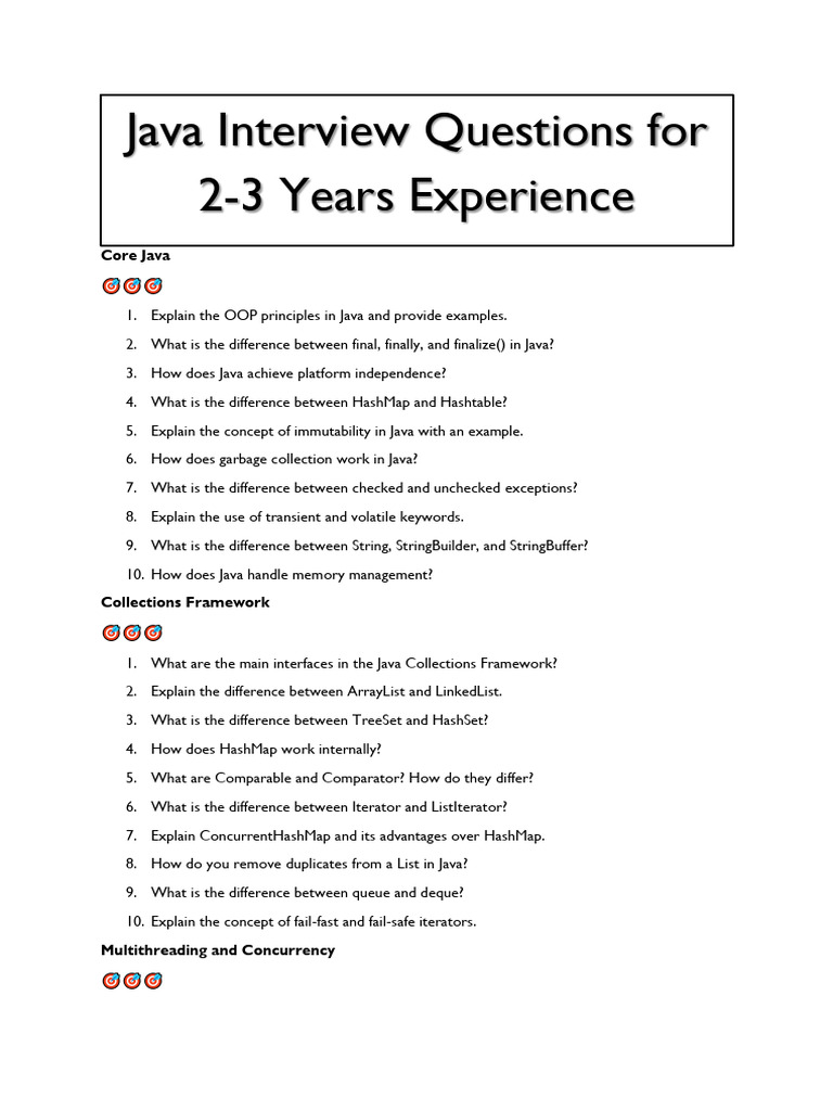 Java Interview Q A 2 3 Years Experience Core To Spring 1736310841 | PDF | Spring Framework ...