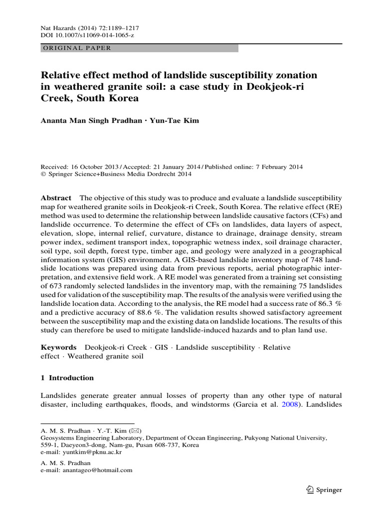 OK-bivariate statistical index-Pradhan-Kim_Article_RelativeEffectMethodOfLandslid_2014-TGNH ...