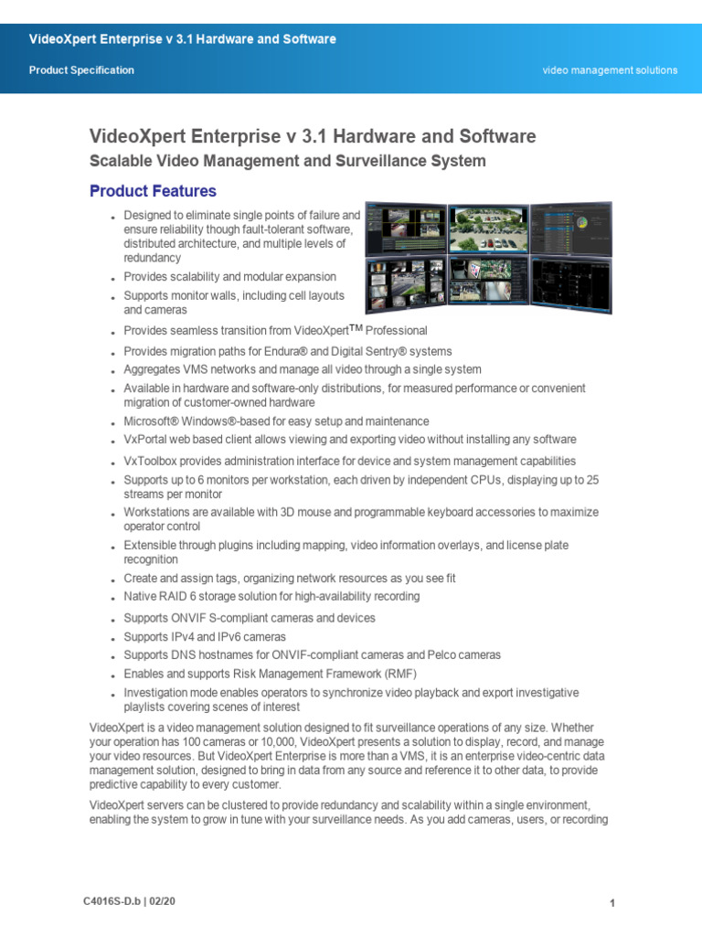 VideoXpert Enterprise V 3.1 Hardware and Software Product Specification ...