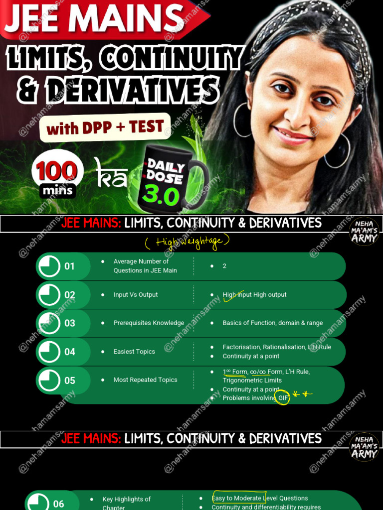 Jee (Main) - 2025 Limits, Continuity & Derivatives One Shot | PDF | Continuous Function | Derivative