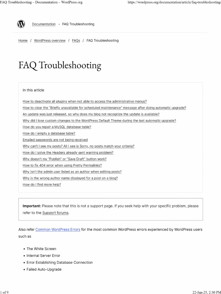 FAQ Troubleshooting | PDF
