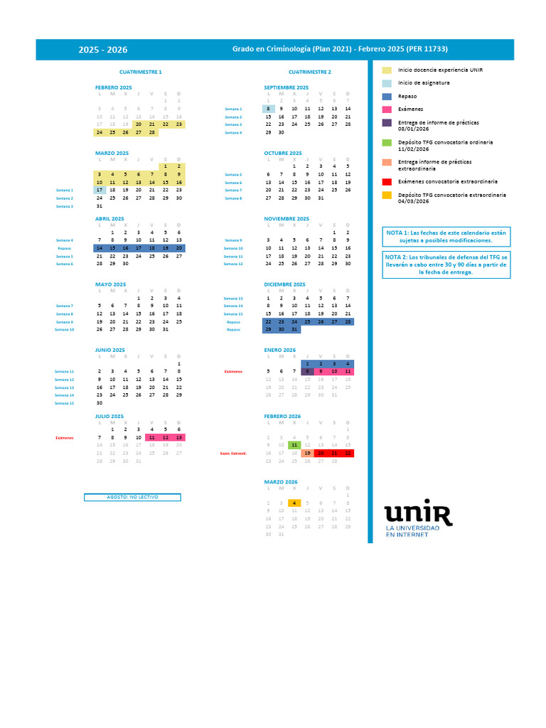 Calendario Académico Criminología 2025-2026 | PDF | Gobierno