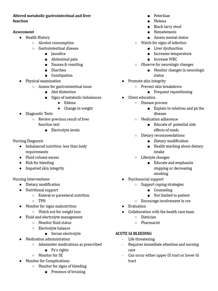 Altered Metabolic Gastrointestinal and Liver Function | PDF | Cirrhosis ...