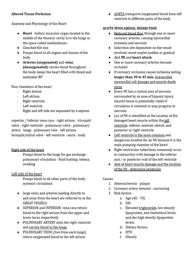 Altered Tissue Perfusion | PDF | Coronary Circulation | Heart