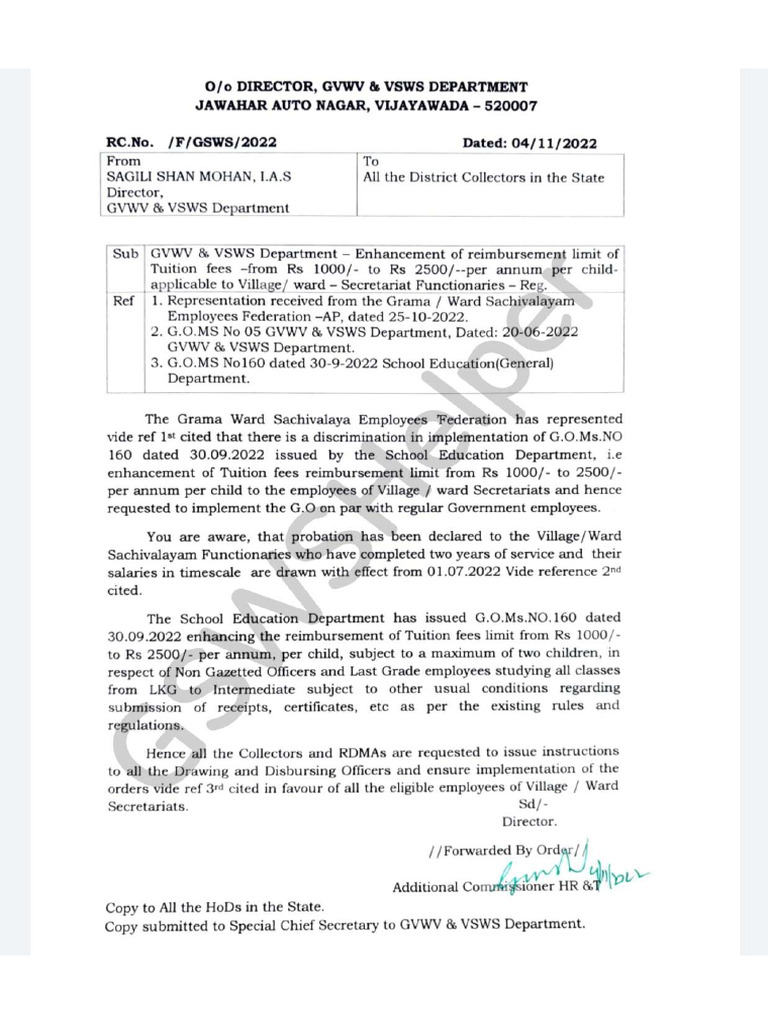 Fee Reimbursement To Sachivalayam Employees | PDF