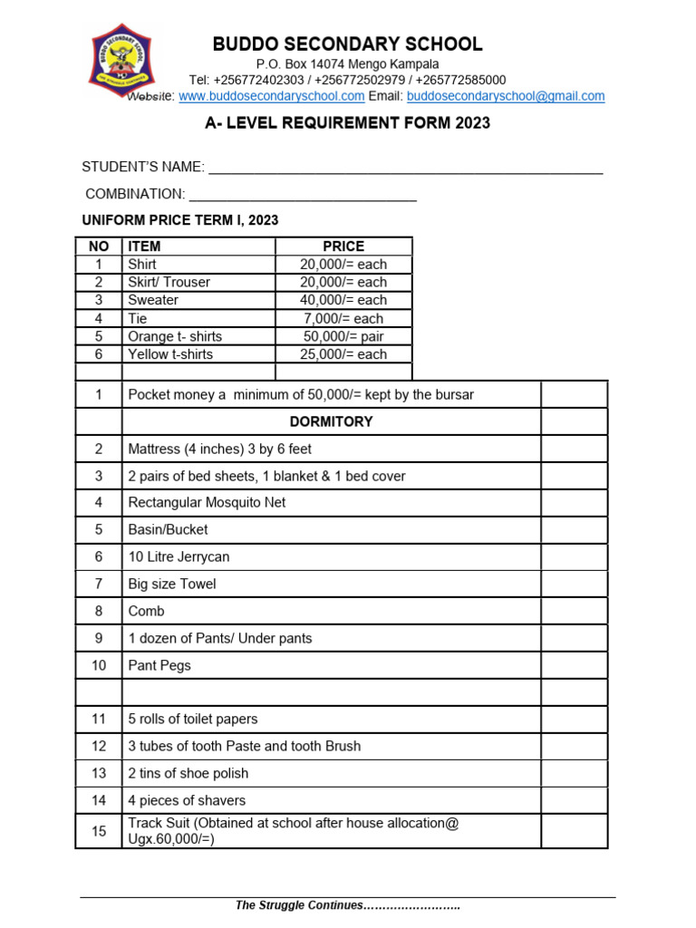 Buddo Secondary School Fees Structure | PDF