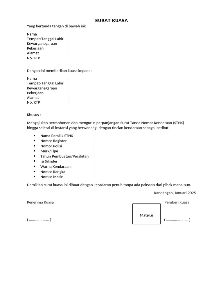Surat Kuasa Perpanjang STNK | PDF