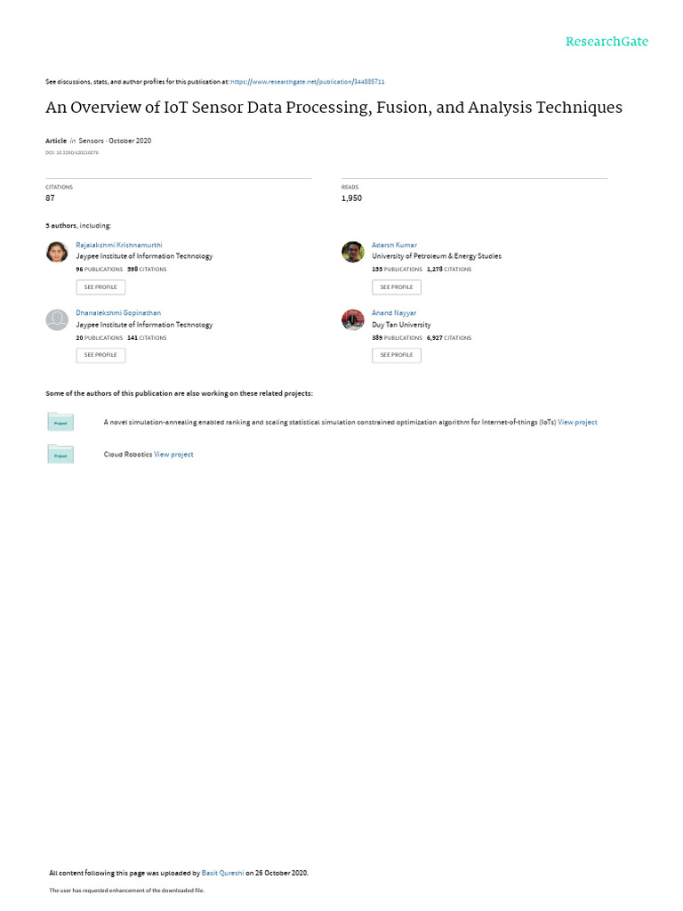 Overview of IoT Sensor Data | PDF | Internet Of Things | Wireless Sensor Network