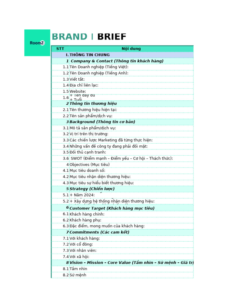 RoomZAgency Brief Form | PDF