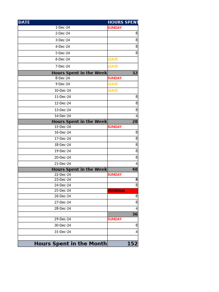 December Timesheet | PDF