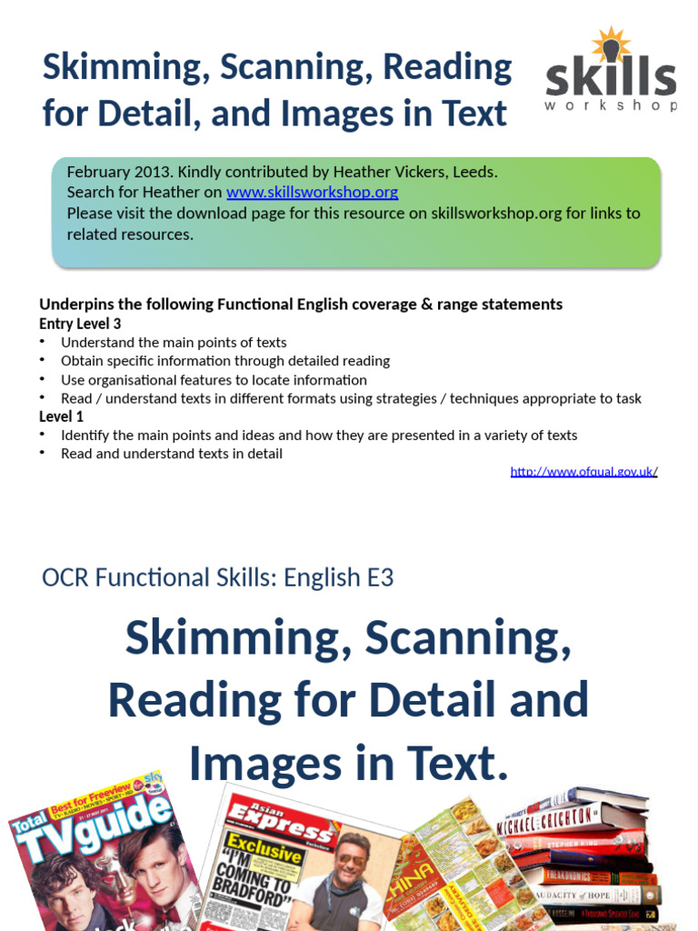 Skimming and Scanning | PDF | Speed Reading | Information