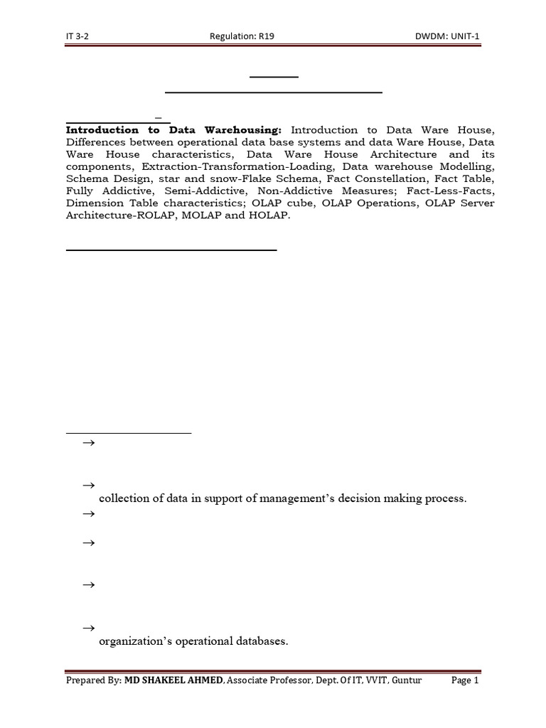 DWDM Unit 1 | PDF | Data Warehouse | Databases