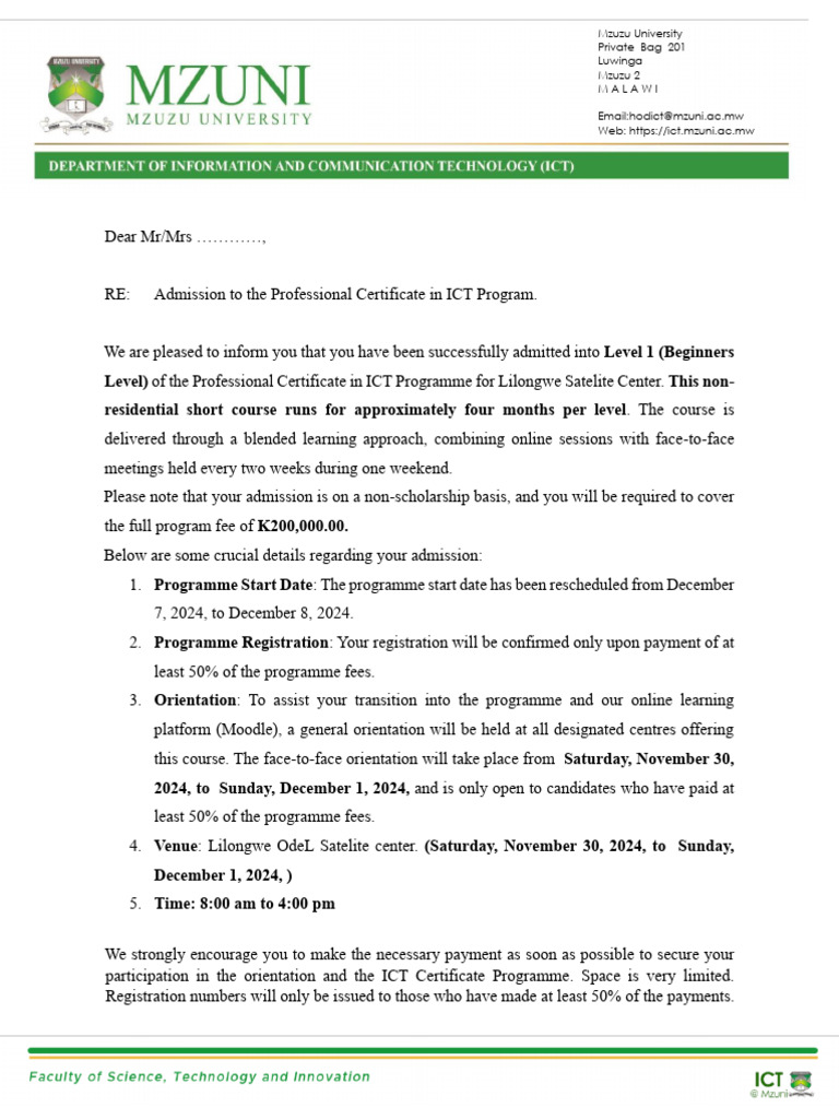 ICT Certificate Admission Confirmation | PDF