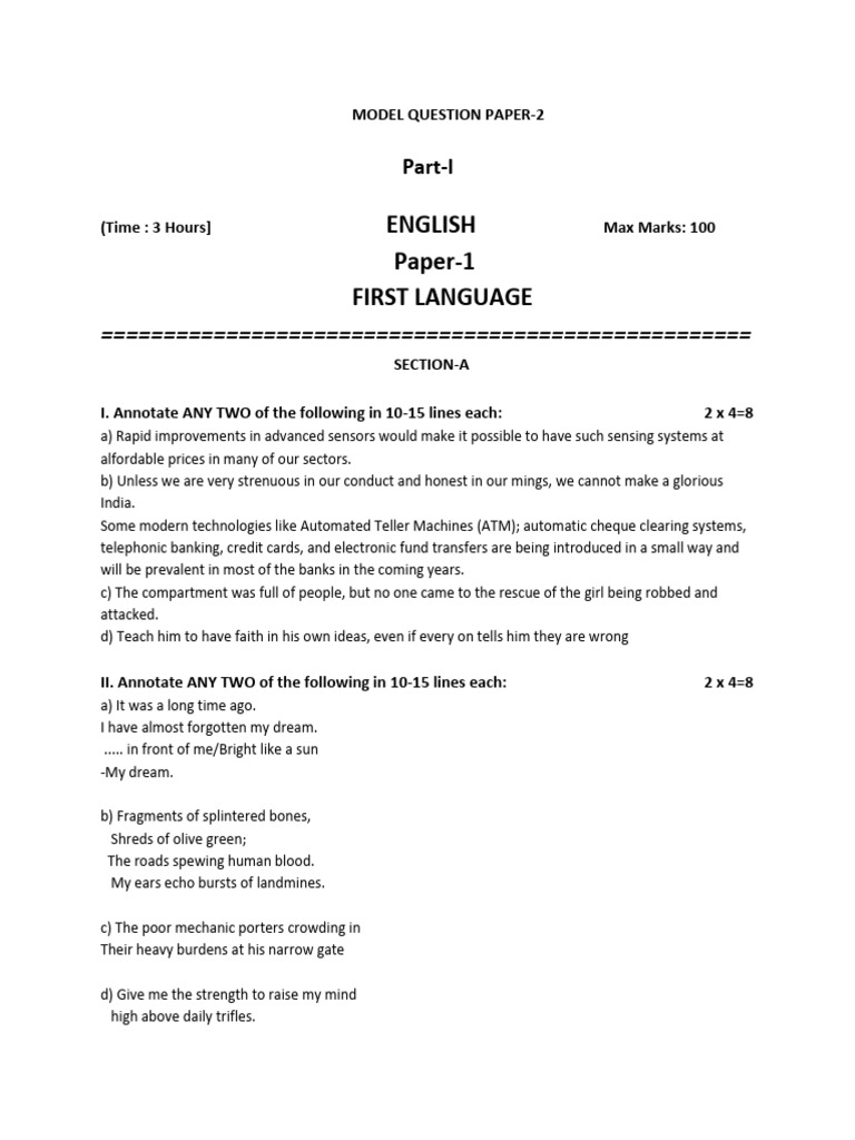 English Model Question Paper 2 | PDF | Pollination | Bees