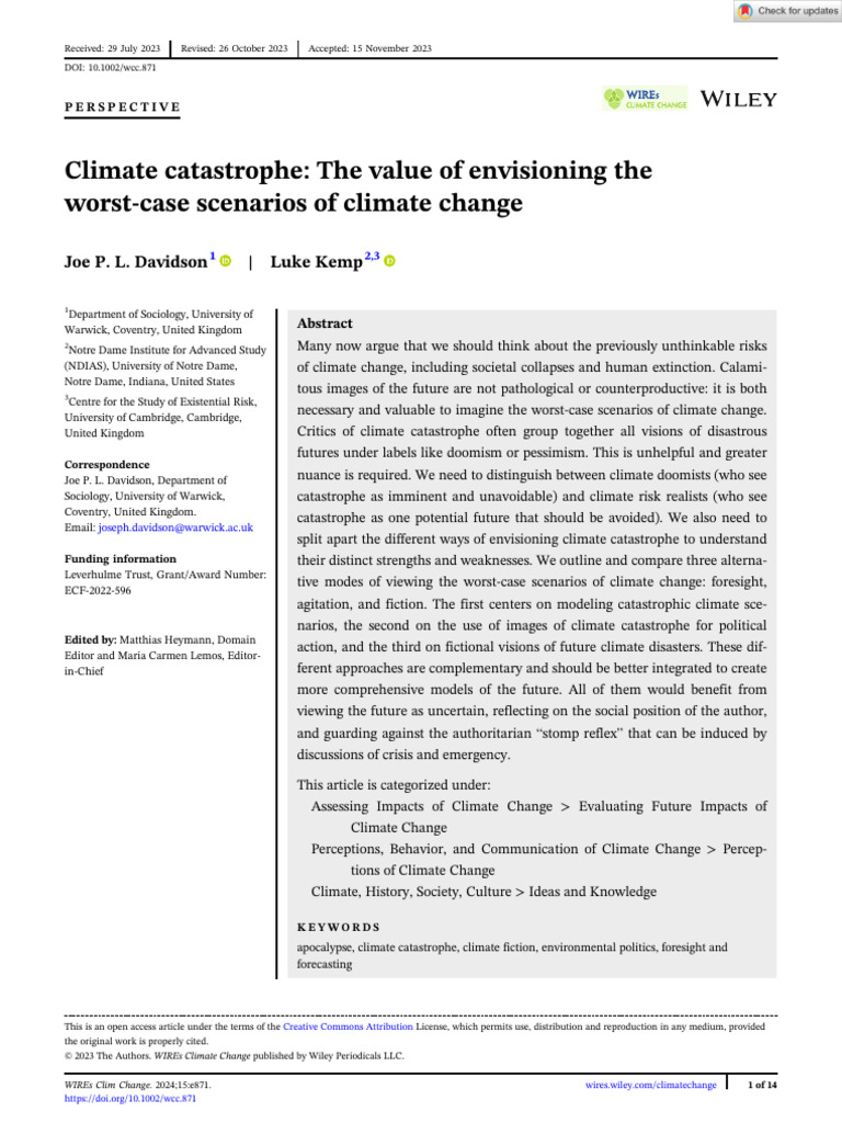WIREs Climate Change - 2023 - Davidson - Climate Catastrophe The Value ...
