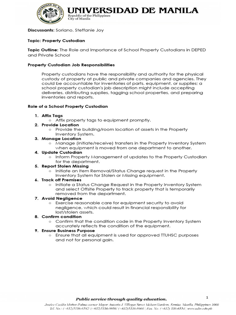 Group 4-The Role and Importance of School Property Custodian in DEPED ...