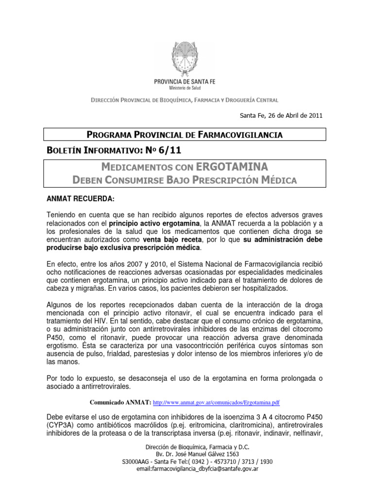 Uso Seguro de Ergotamina: Advertencias | PDF | Efecto adverso | Cuidado ...