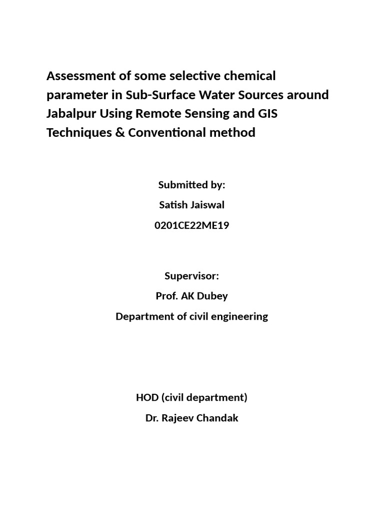Sub-Surface Water Analysis Jabalpur | PDF