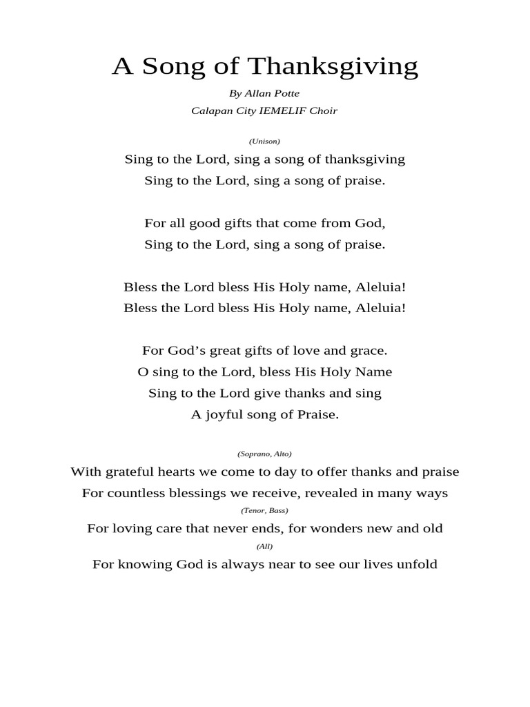 A Joyful Song of Thanksgiving | PDF