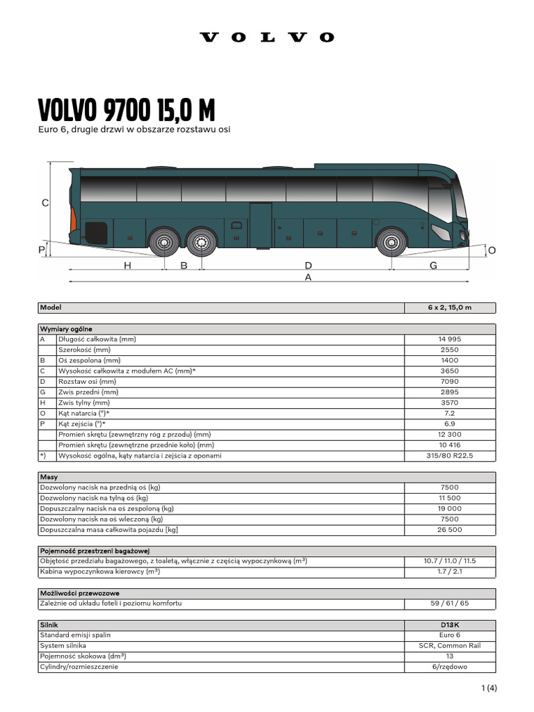Data Sheet 9700 15.0 Second Door in Wheelbase Euro 6 PL | PDF