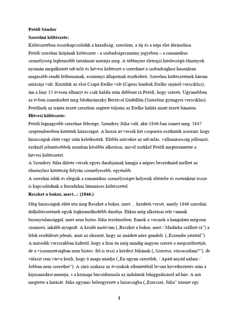 Pet-fi S-ndor - Szerelmi k-lt-szete.docx | PDF