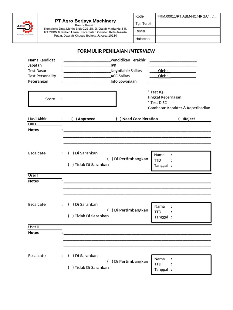 Frm-00011-Penilaian Interview | PDF