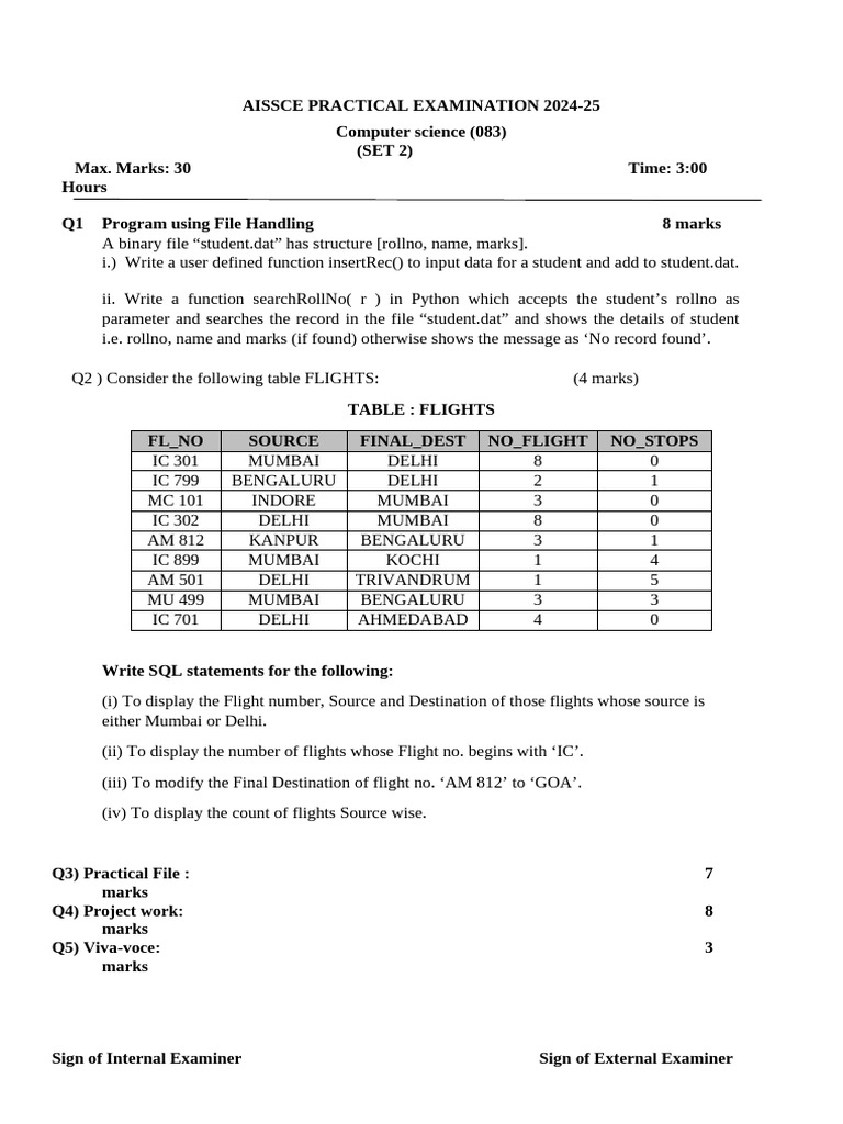 AISSCE PRACTICAL EXAMINATION 2024 Set-2 | PDF | Software | Data Management