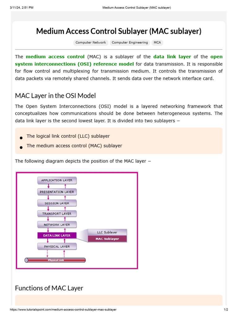 Medium Access Control Sublayer Mac Sublayer Pdf Computer Network Computer Science