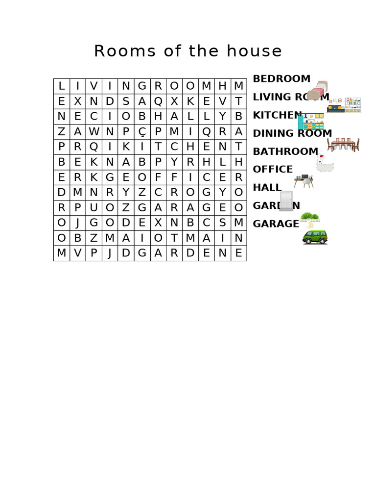 Hidden Words Rooms of The House Intermediate Fun Activities Games ...