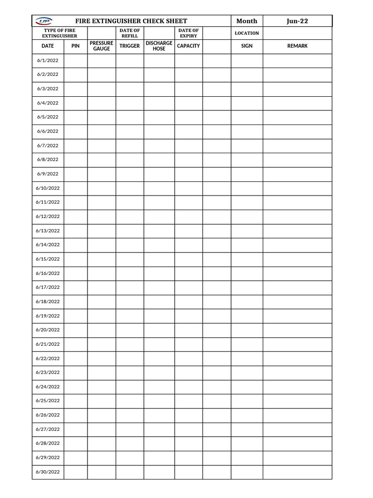 Fire Extinguisher Monthly Checklist | PDF