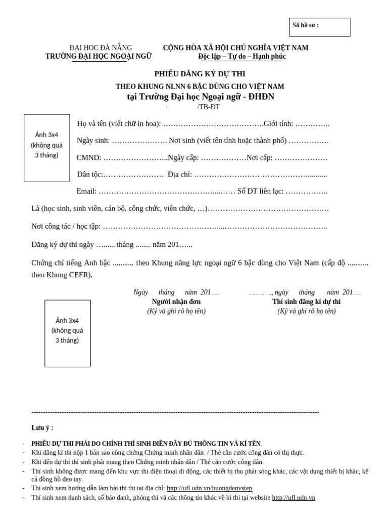 Mau Phieu Dang Ky Thi Vstep | PDF