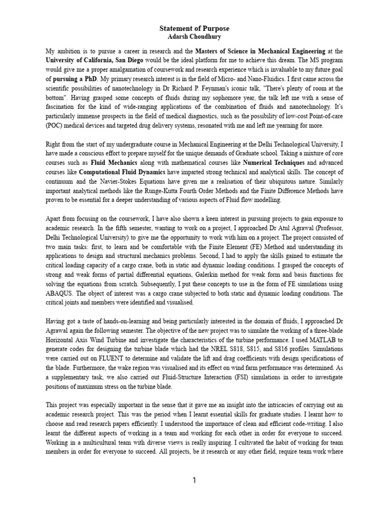 Sop Ucsd | PDF | Finite Element Method | Mechanical Engineering