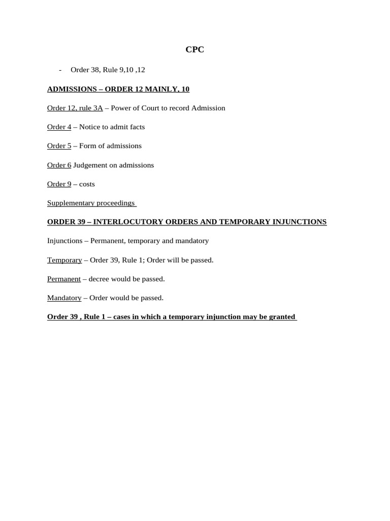 CPC Orders: Admissions & Injunctions | PDF