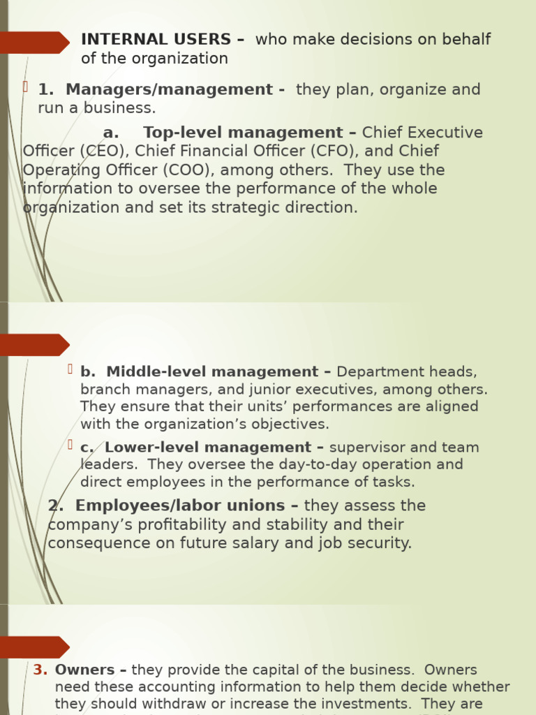 Internal vs External Users of Financial Data | PDF | Taxes | Chief ...