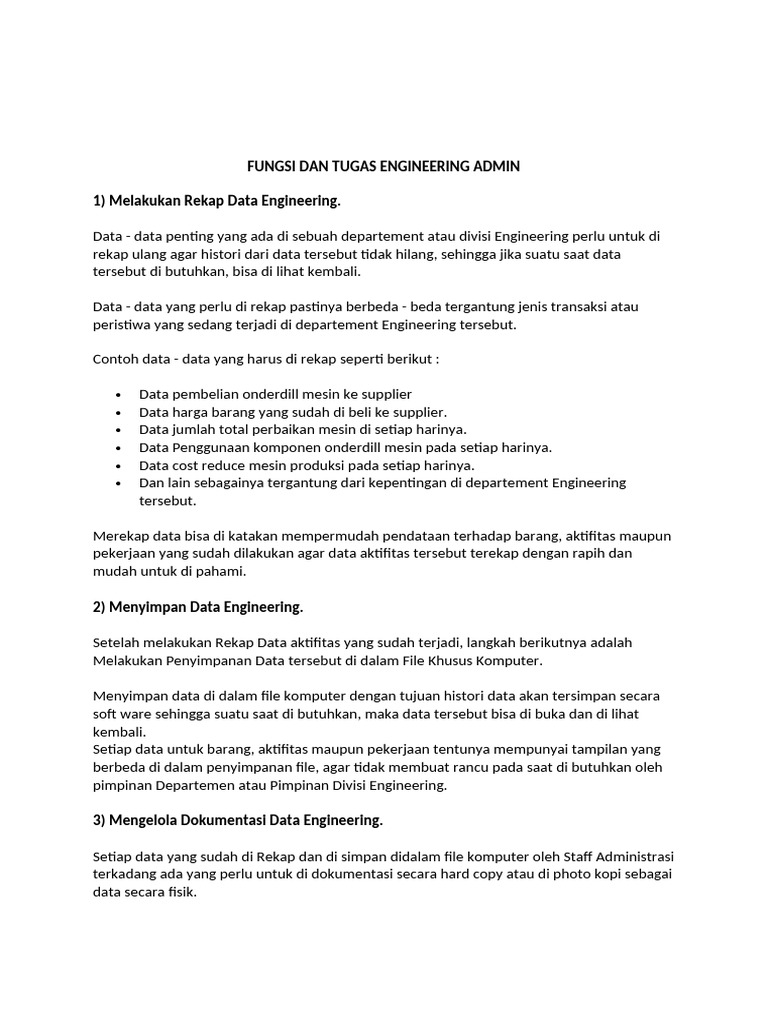 Fungsi Dan Tugas Engineering Admin | PDF