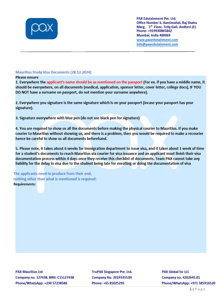 PAX Checklist - Study Visa List of Documents 28.12.2024 | PDF | Banks ...