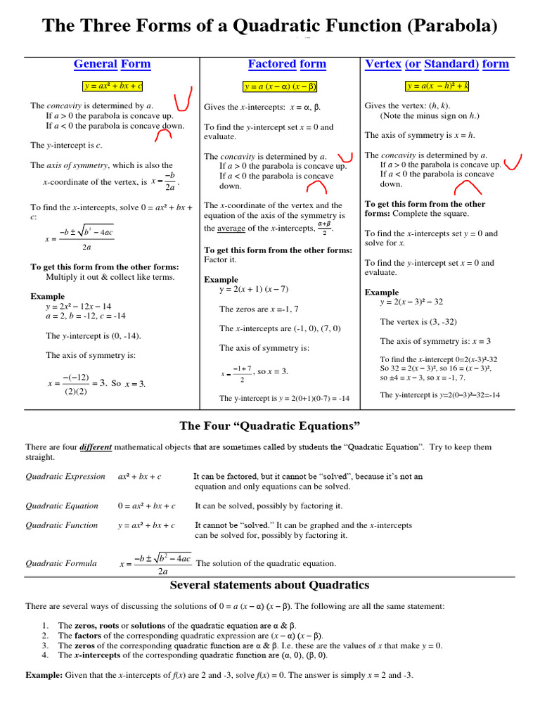 Three Forms of Quadratic Equations | PDF | Algebra | Mathematical Objects