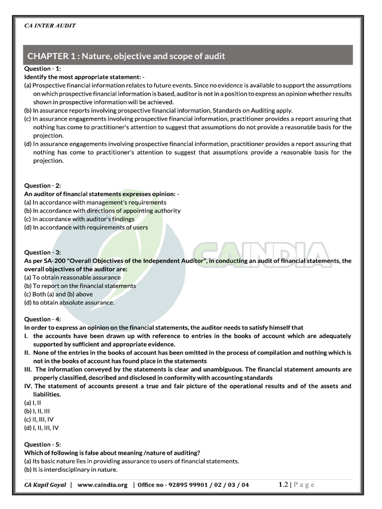 CA Inter Audit MCQ 1 | PDF