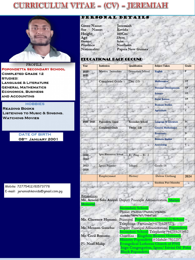Current - Jeremiah Kovida - CV | PDF