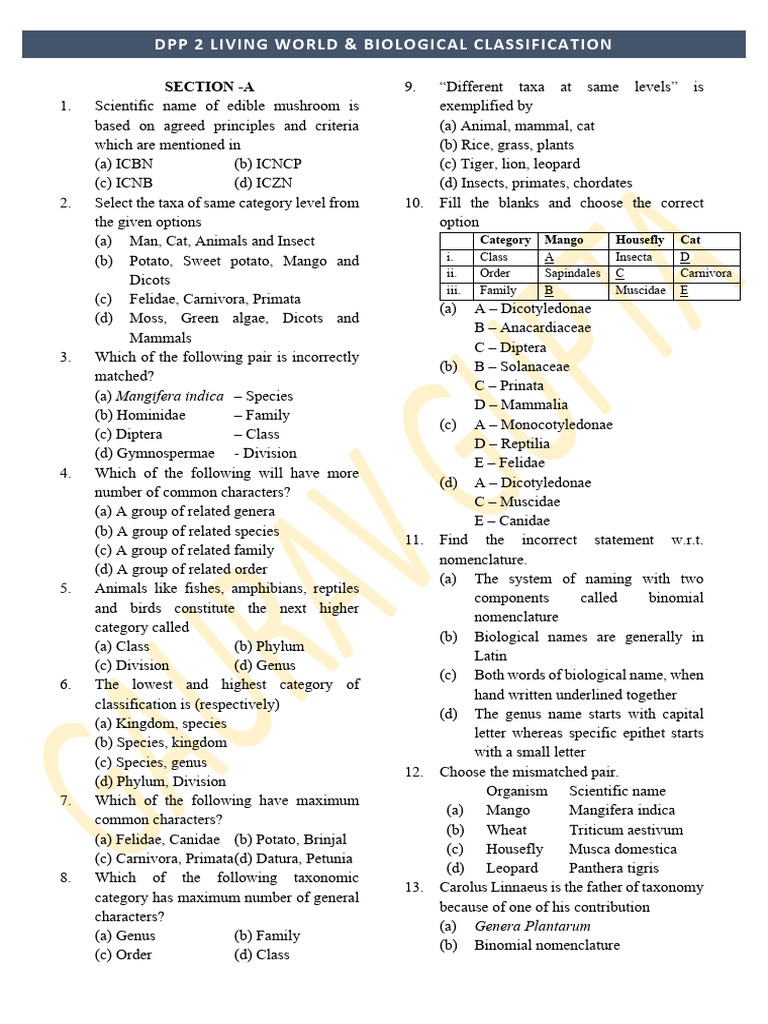 DPP 2 living world & classification | PDF | Bacteria | Cell (Biology)