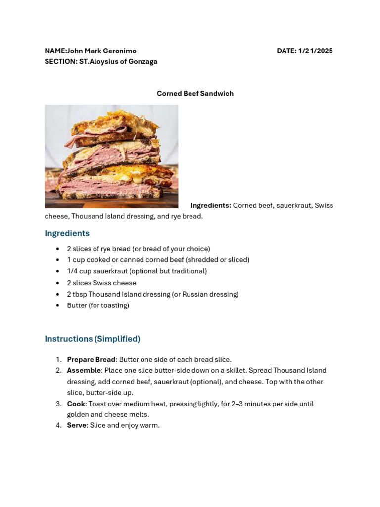 Easy Corned Beef Sandwich Recipe | PDF