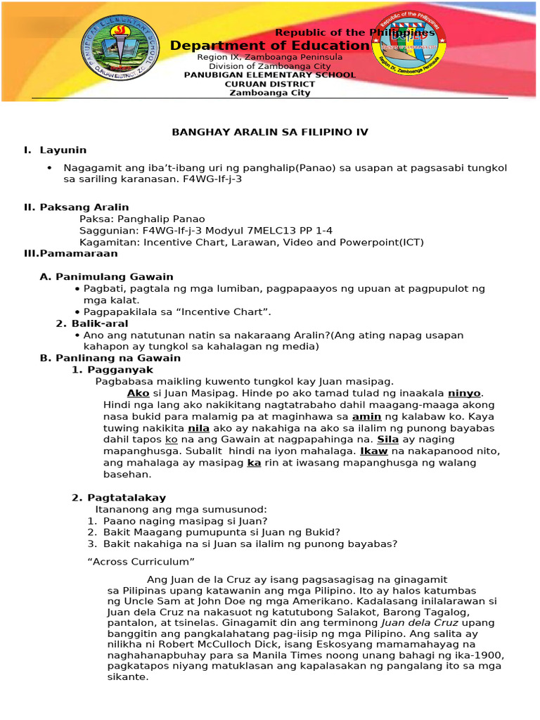 Banghay Aralin Sa Filipino IV 1st Quarter | PDF