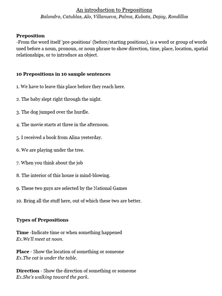 An-introduction-to-Prepositions | PDF | Preposition And Postposition ...