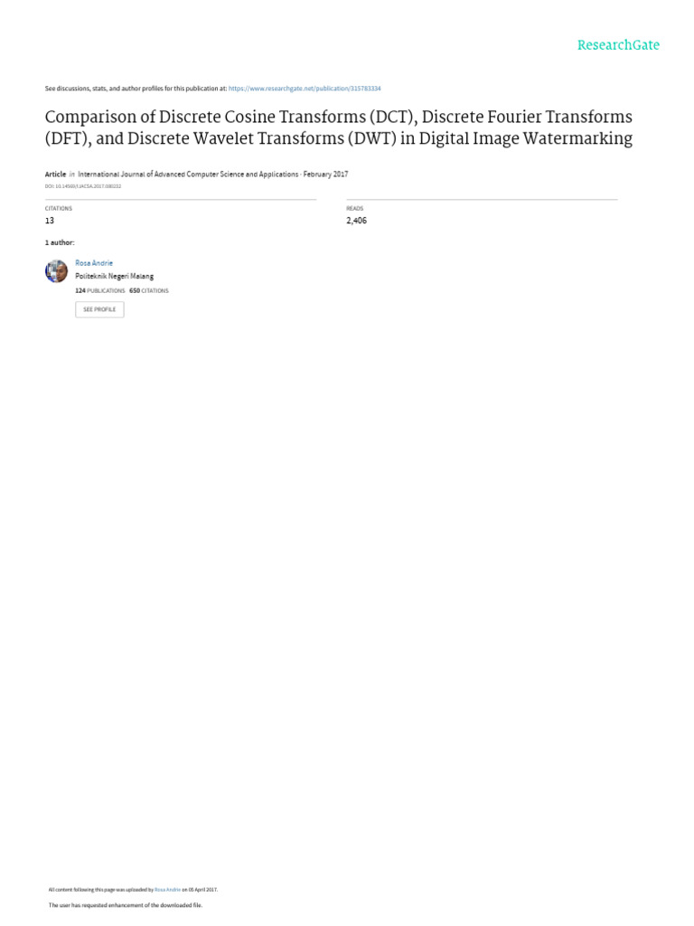 Paper 32-Comparison of Discrete Cosine Transforms | PDF | Discrete Fourier Transform | Wavelet