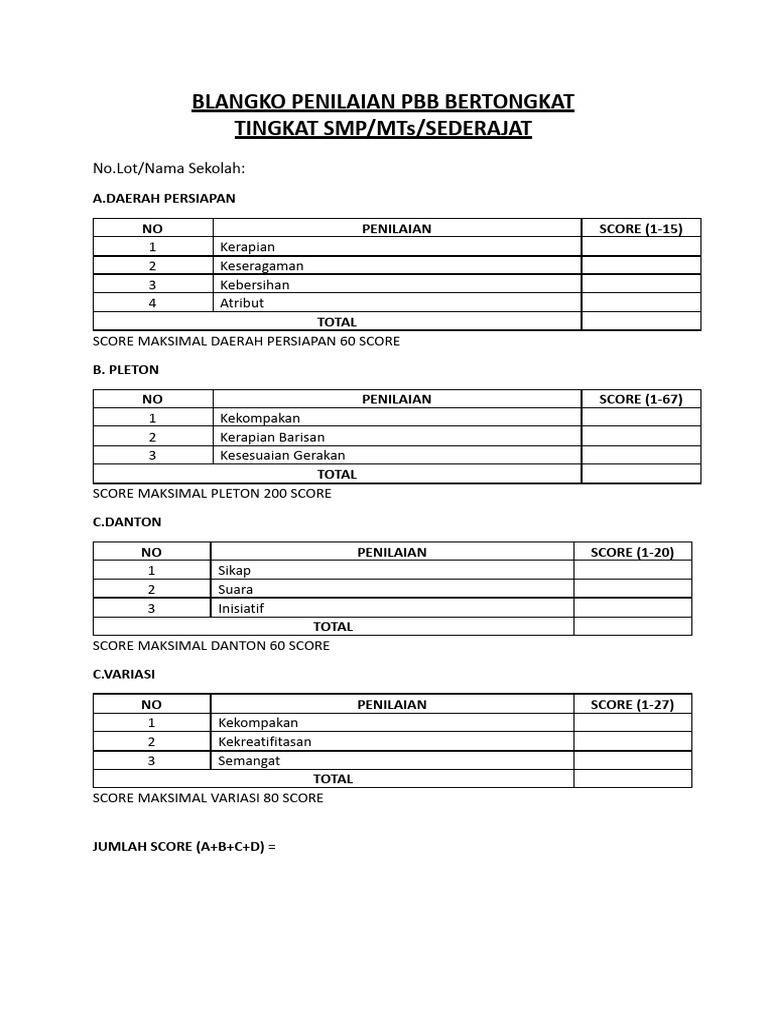 Blanko Penilaian SMP PBB Bertongkat.docx (1) | PDF