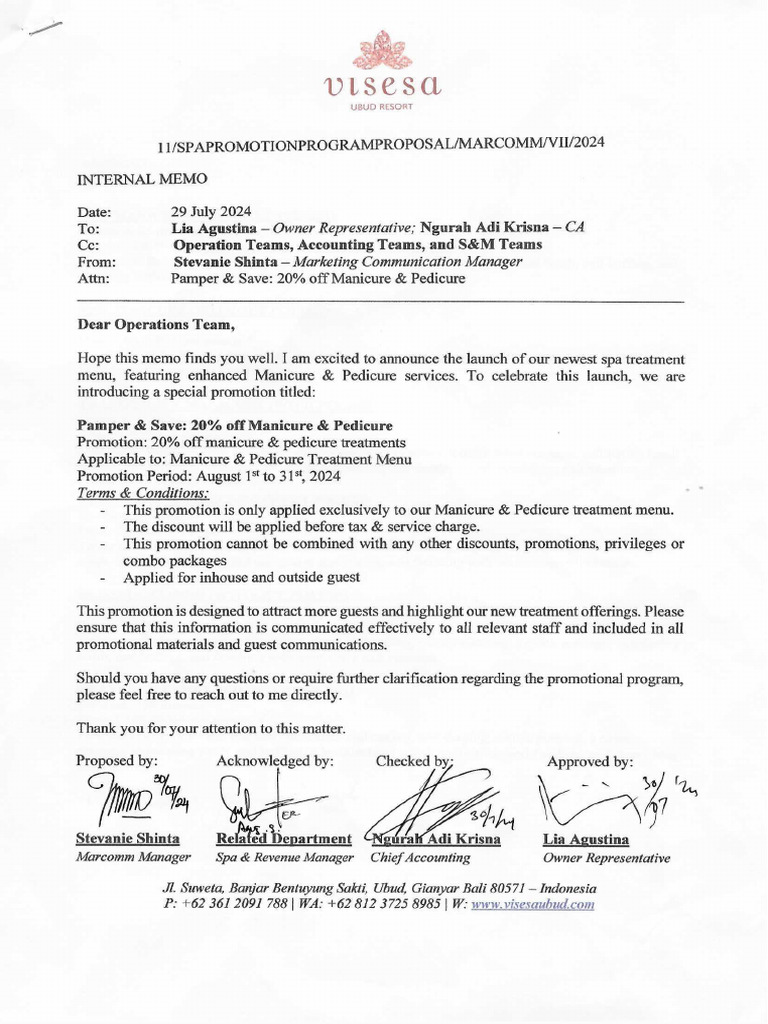 Memo of Spa Promotion | PDF