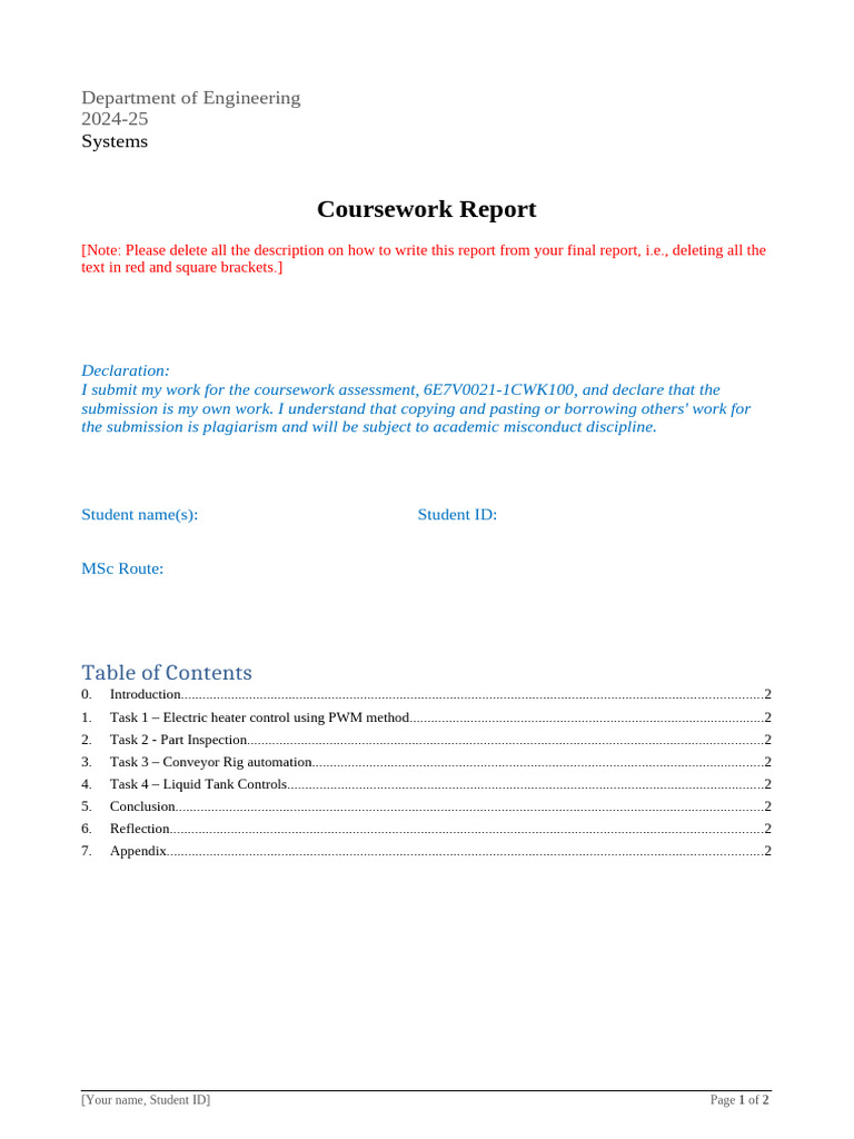 Engineering Coursework Report 2024-25 | PDF