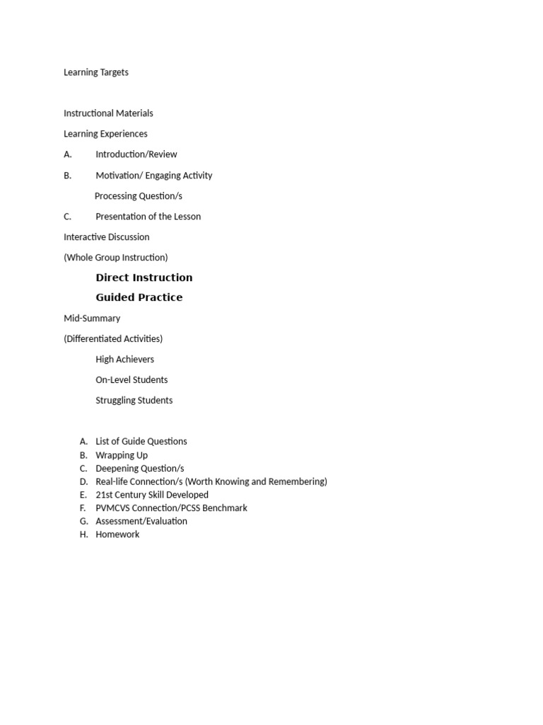 Learning Targets | PDF | Computer File | Lesson Plan