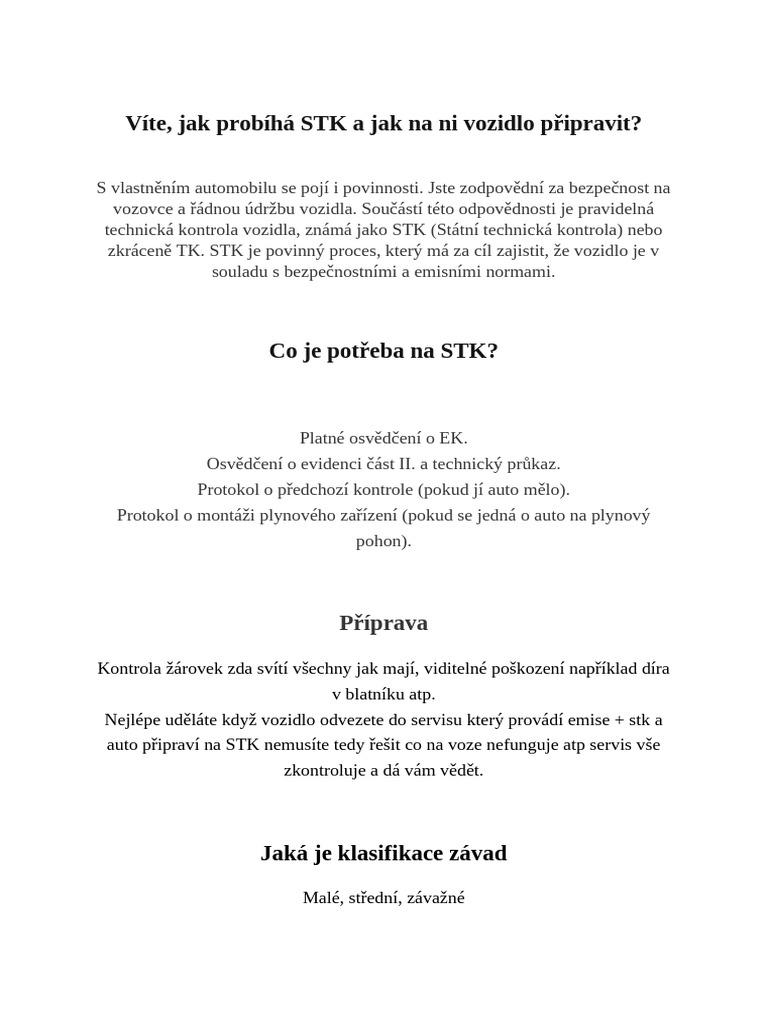 Víte, Jak Probíhá STK A Jak Na Ni Vozidlo Připravit? | PDF